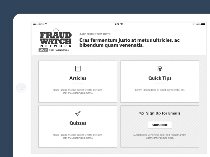 AARP Fraud Watch Network Wireframe by Cecily Mullen on Dribbble