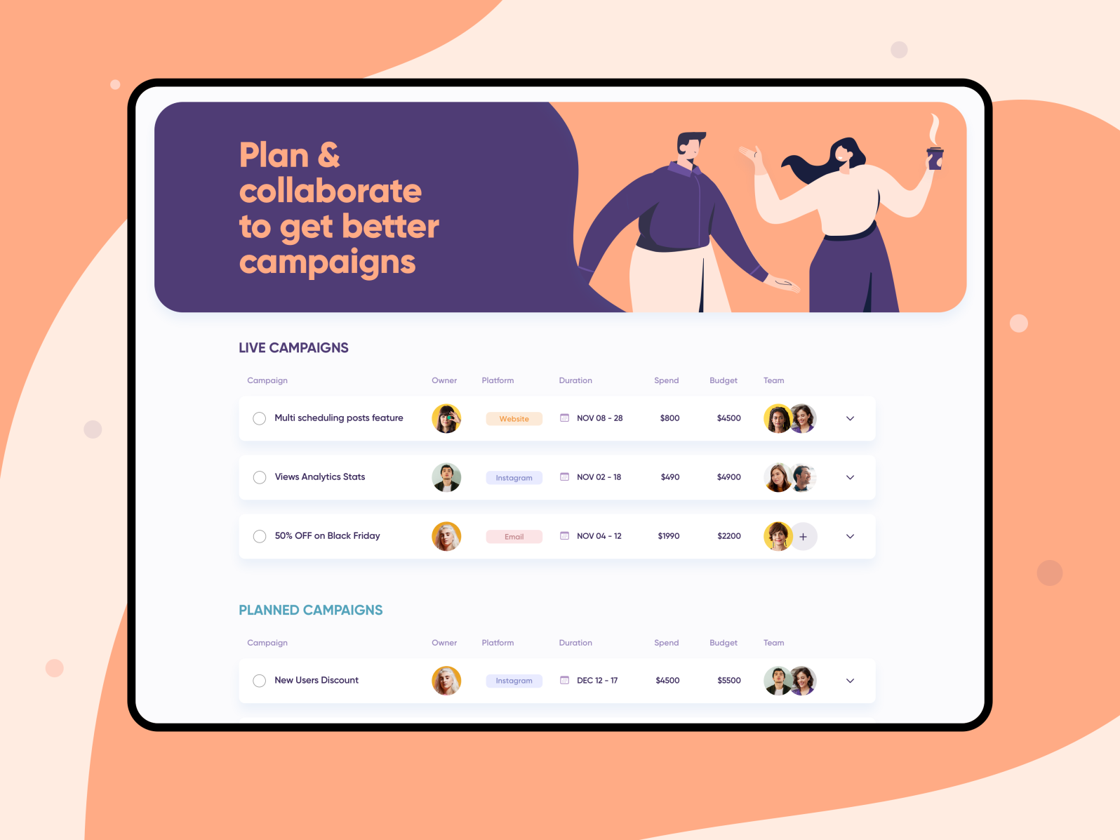 Marketing Campaigns Planning • Web App by Semas Ben on Dribbble