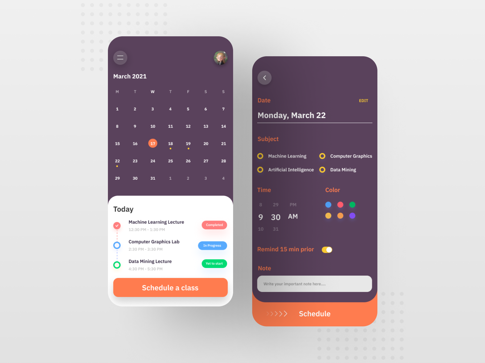 Class Scheduling Mobile App by Pooja Chauhan on Dribbble