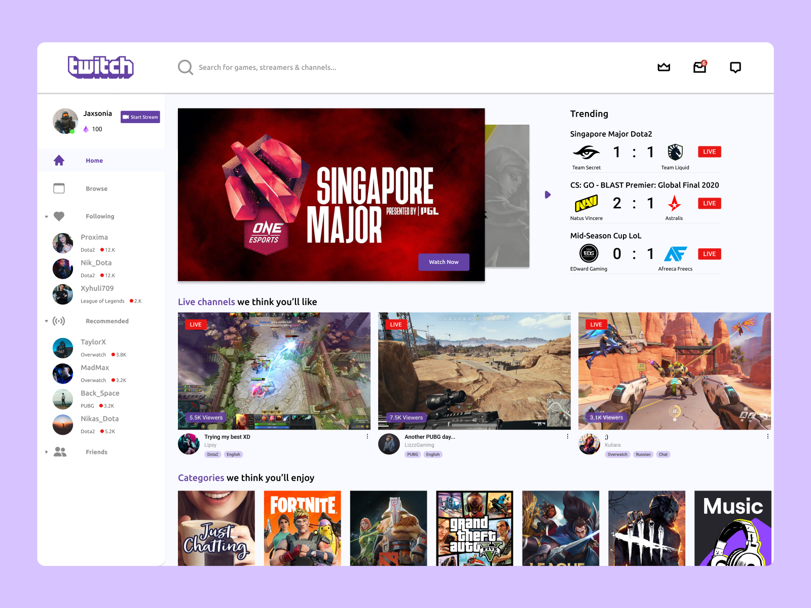 Twitch Redesigned Landingpage by Jingxuan Cao on Dribbble