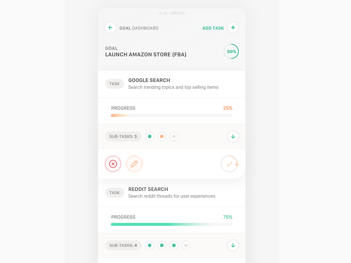 Goals and Tasks - Mobile UI Cards by igor on Dribbble