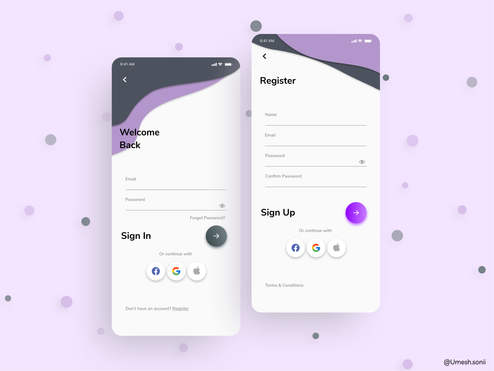 Sing in/Register UI Design by Umesh Soni on Dribbble