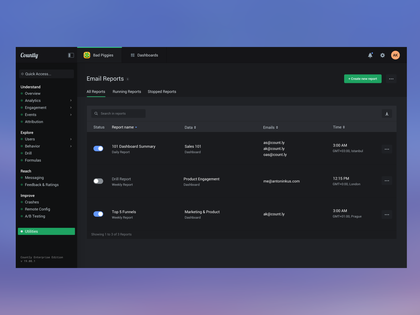 Dark Mode - Email Reports (Countly) by Antonin Kus on Dribbble