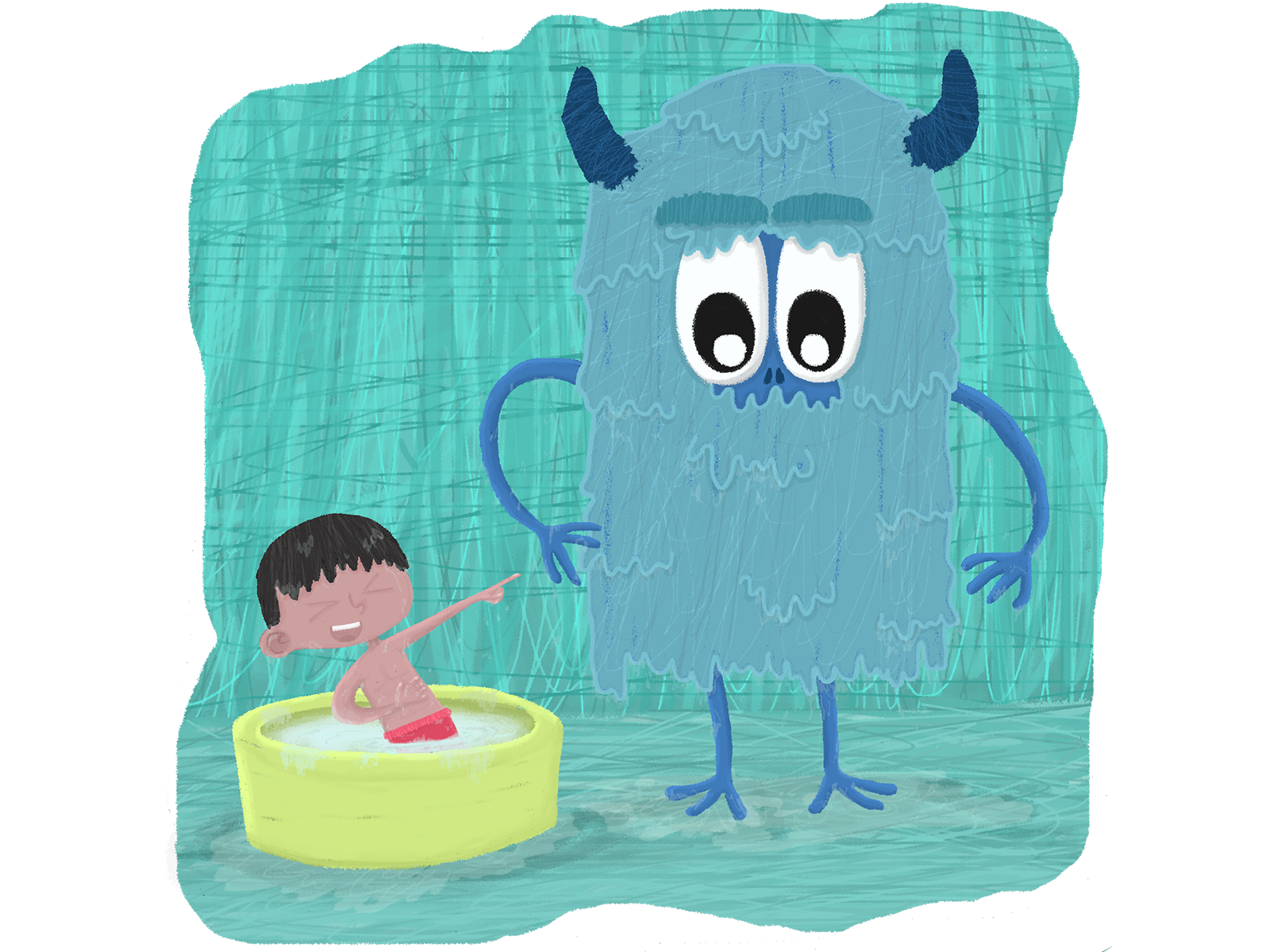 playing water with cute monsters by Rickzipper on Dribbble