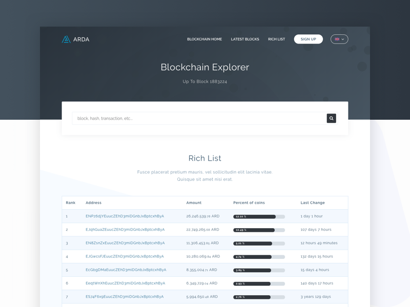 ICO Template - Block Explorer - Rich List by tempload on Dribbble