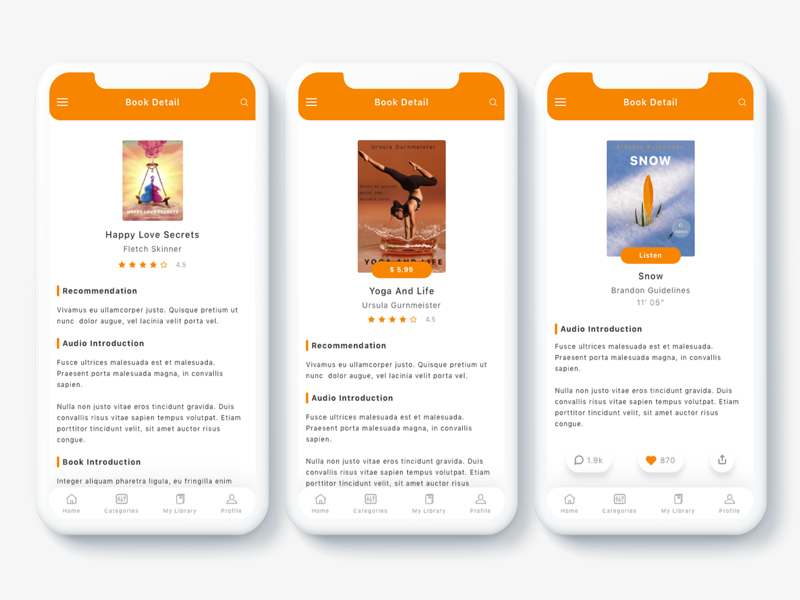 Meron - e-Book and Audio Book App UI Kit by tempload on Dribbble