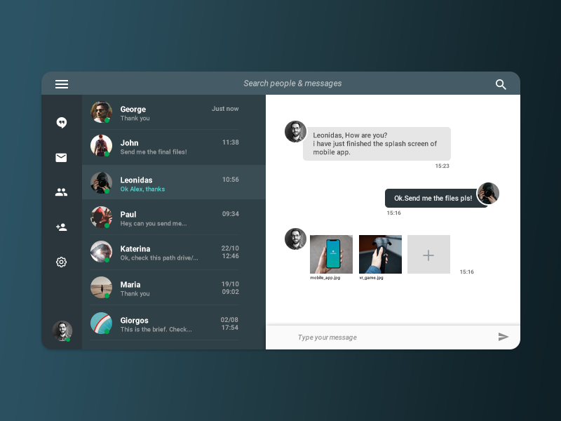 Daily UI #013 - Direct Messaging by Alex Gyftomitros on Dribbble