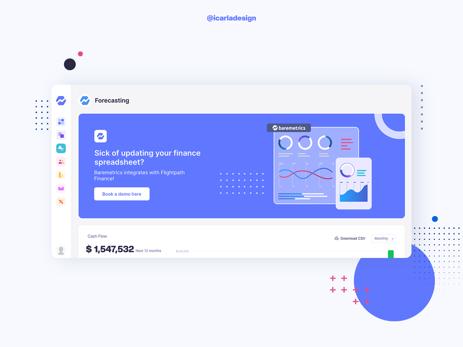 Baremetrics banner by Carla Leiva on Dribbble