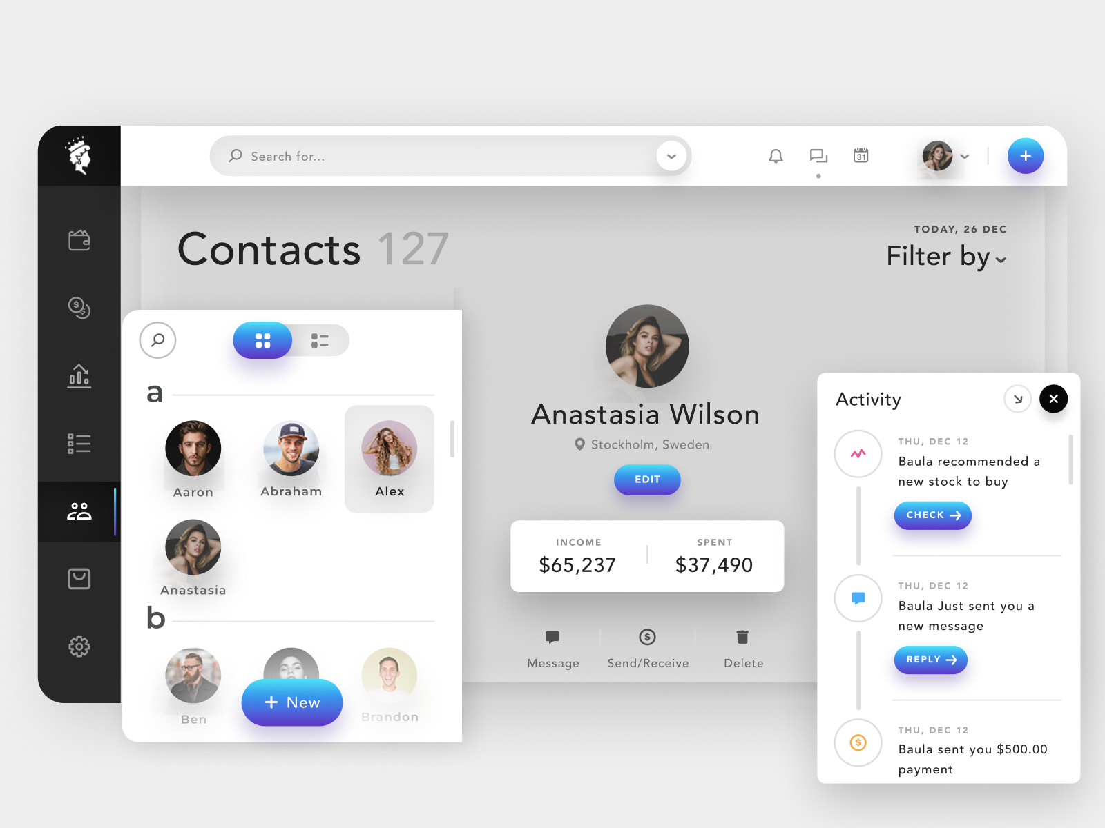 Contacts Dashboard by D Stiles on Dribbble