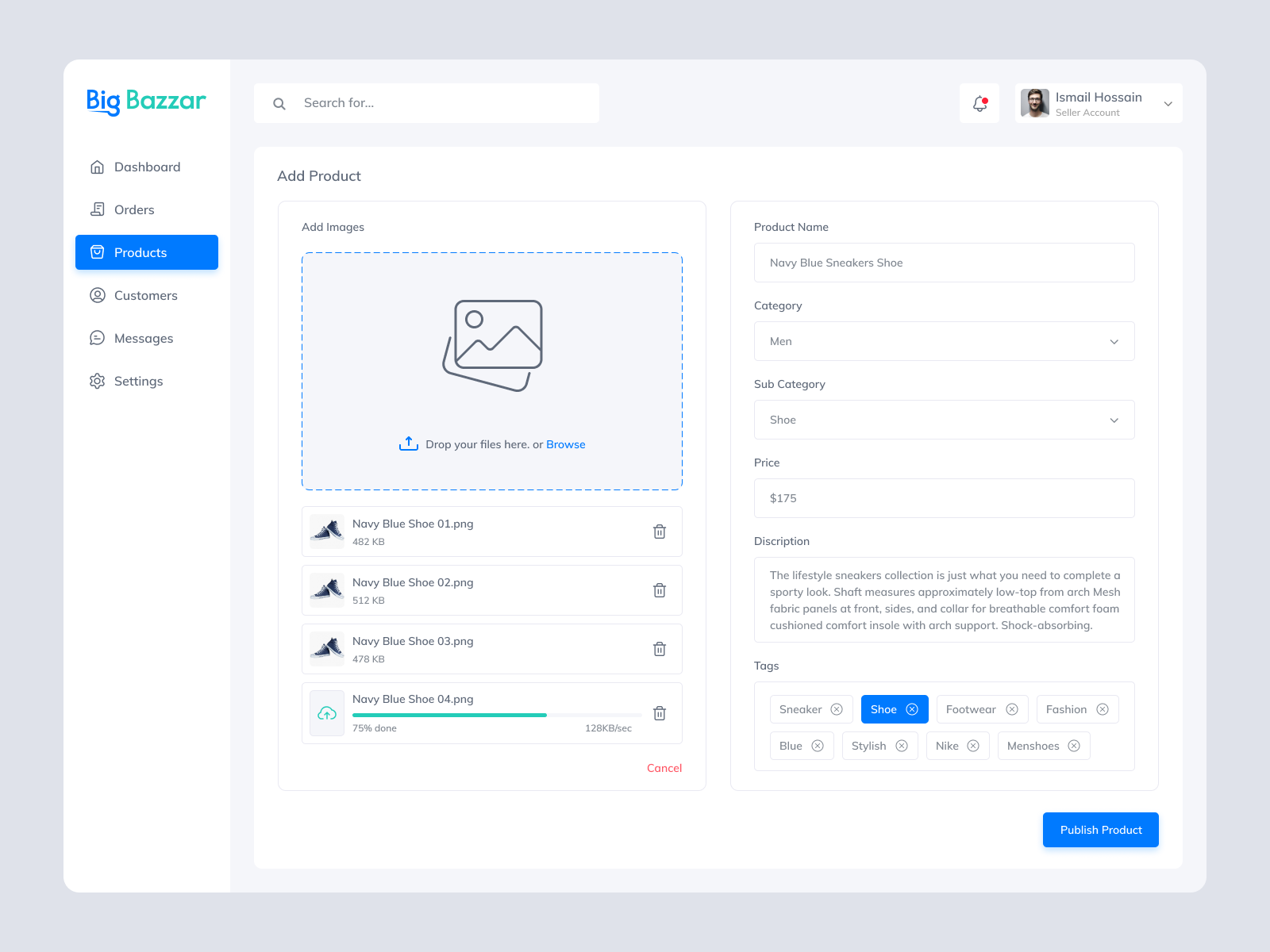 Add Product Page-Ecommerce Dashboard by Ismail Hossain on Dribbble