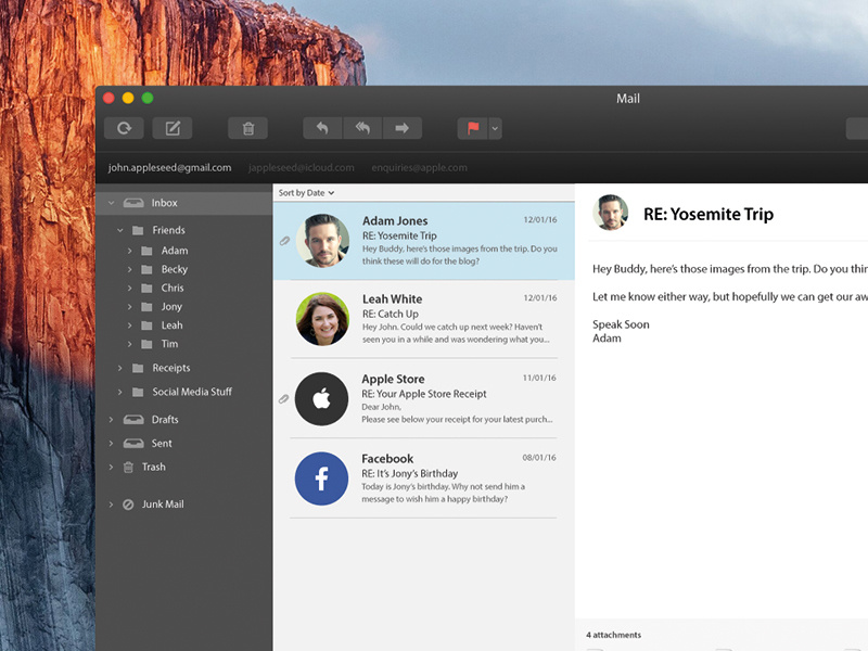 Mac Mail UI Redesign by Mike Ogle on Dribbble