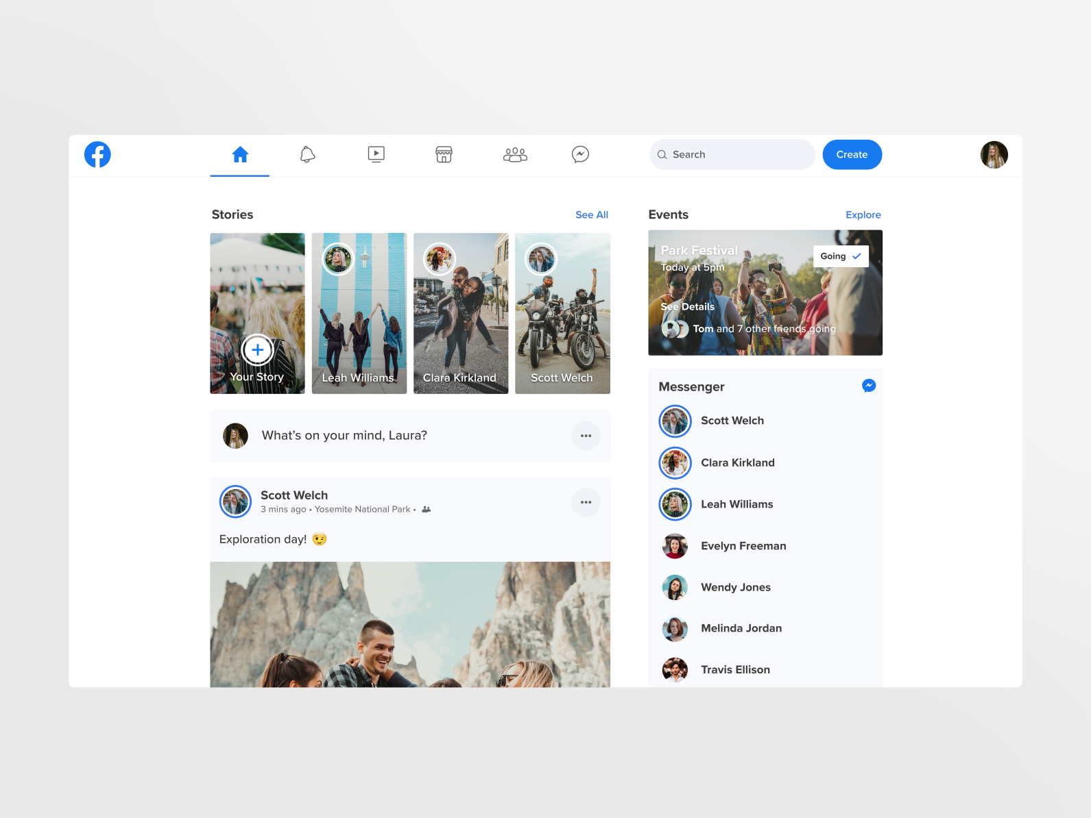 Facebook Redesign Concept - Desktop by Ollie James on Dribbble