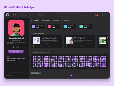 Github profile UI redesign by Sangeeta Rathod on Dribbble