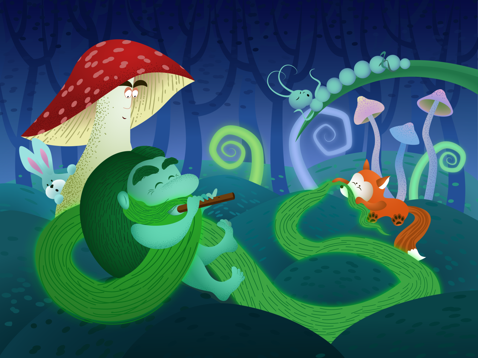 Forest spirit playing for animals by Anaksagor on Dribbble