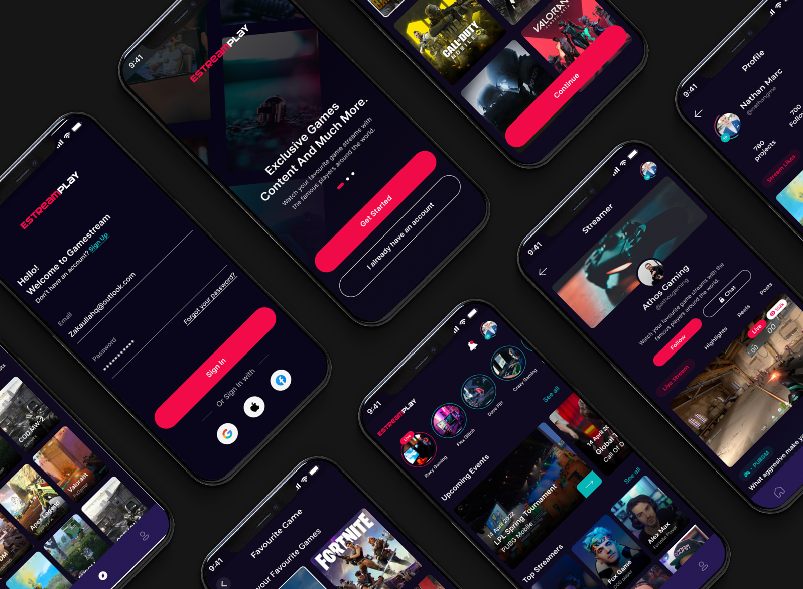ESTREAMPLAY - ESPORTS Streaming Mobile App UI/UX Design by Zakaullah ...