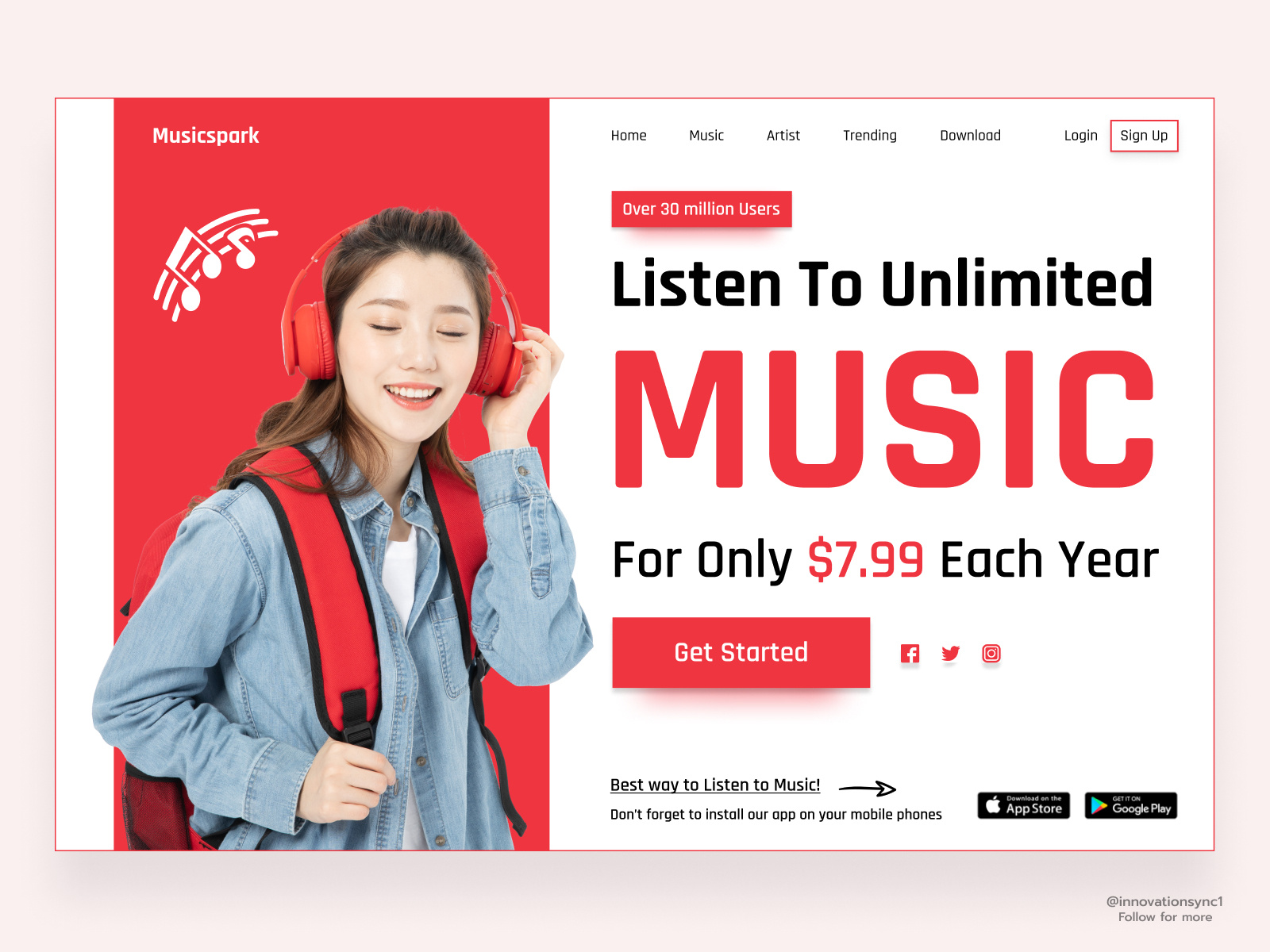 Music Website Landing Page by InnovationSync on Dribbble
