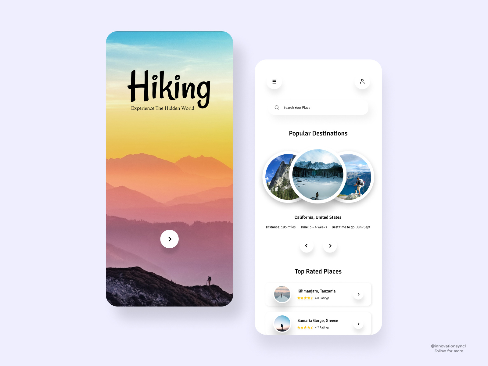 Hiking Mobile App by InnovationSync on Dribbble