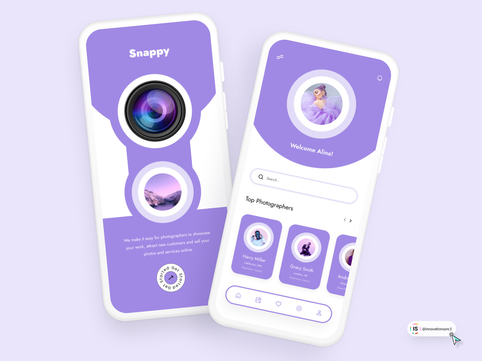 Photographers App Design by InnovationSync on Dribbble