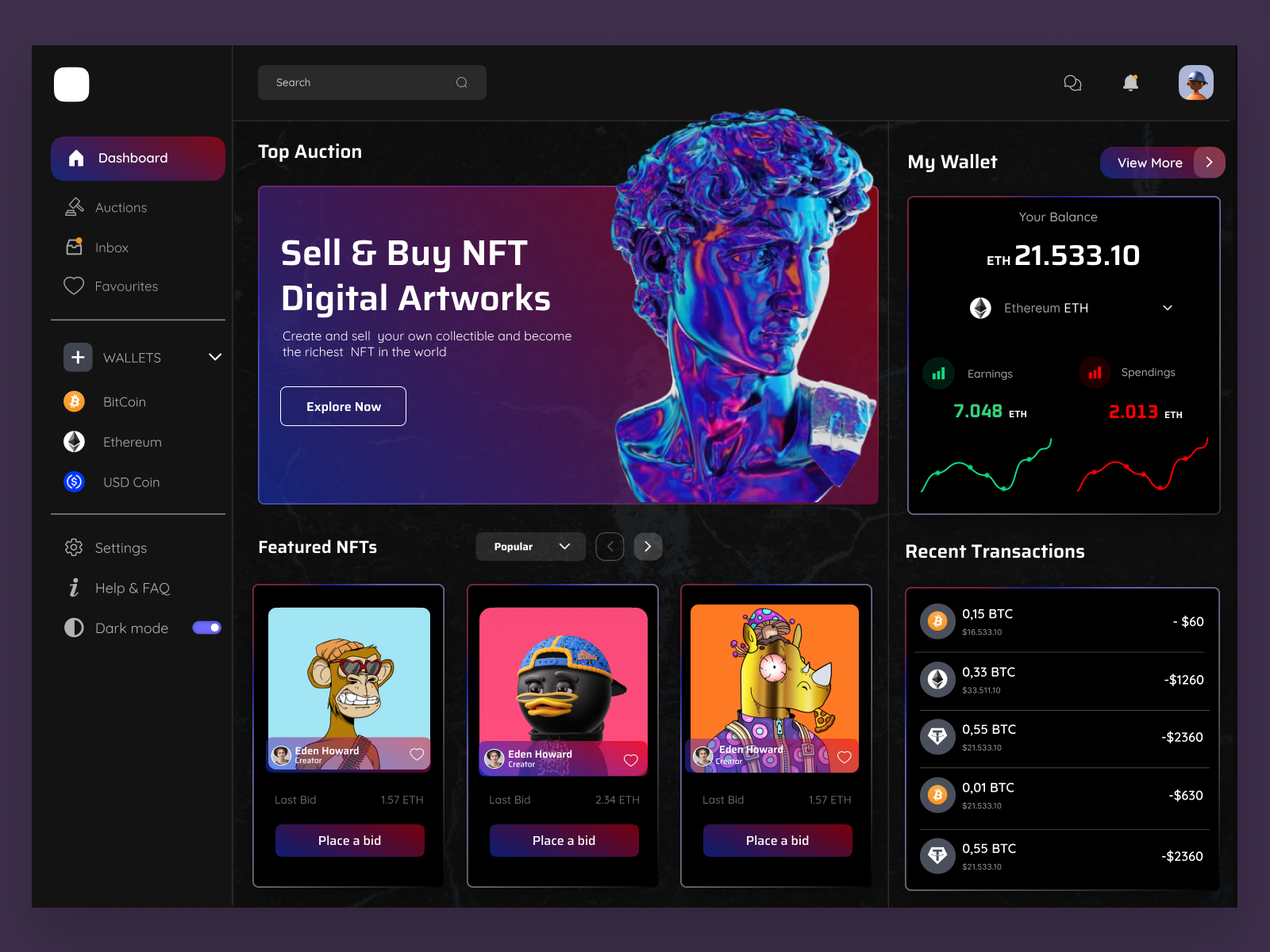 NFT Dashboard by Wan Azlin on Dribbble