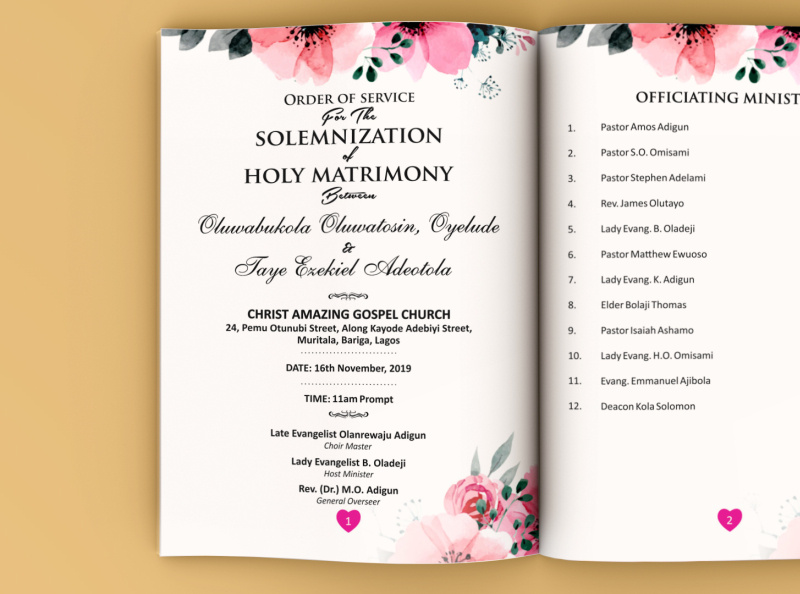 Wedding program inner design by Ariyo Taiwo on Dribbble
