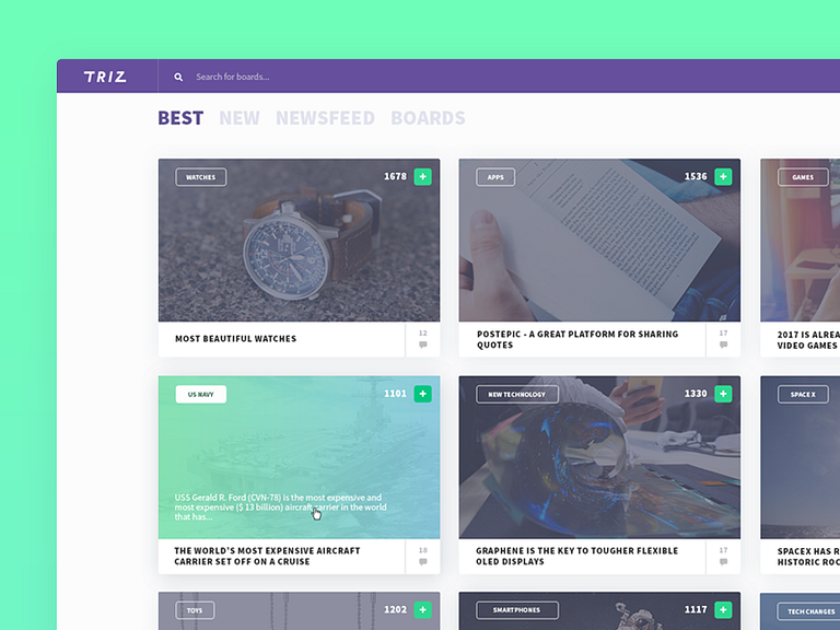 TRIZ - tech news view by Mateusz Gdanietz on Dribbble
