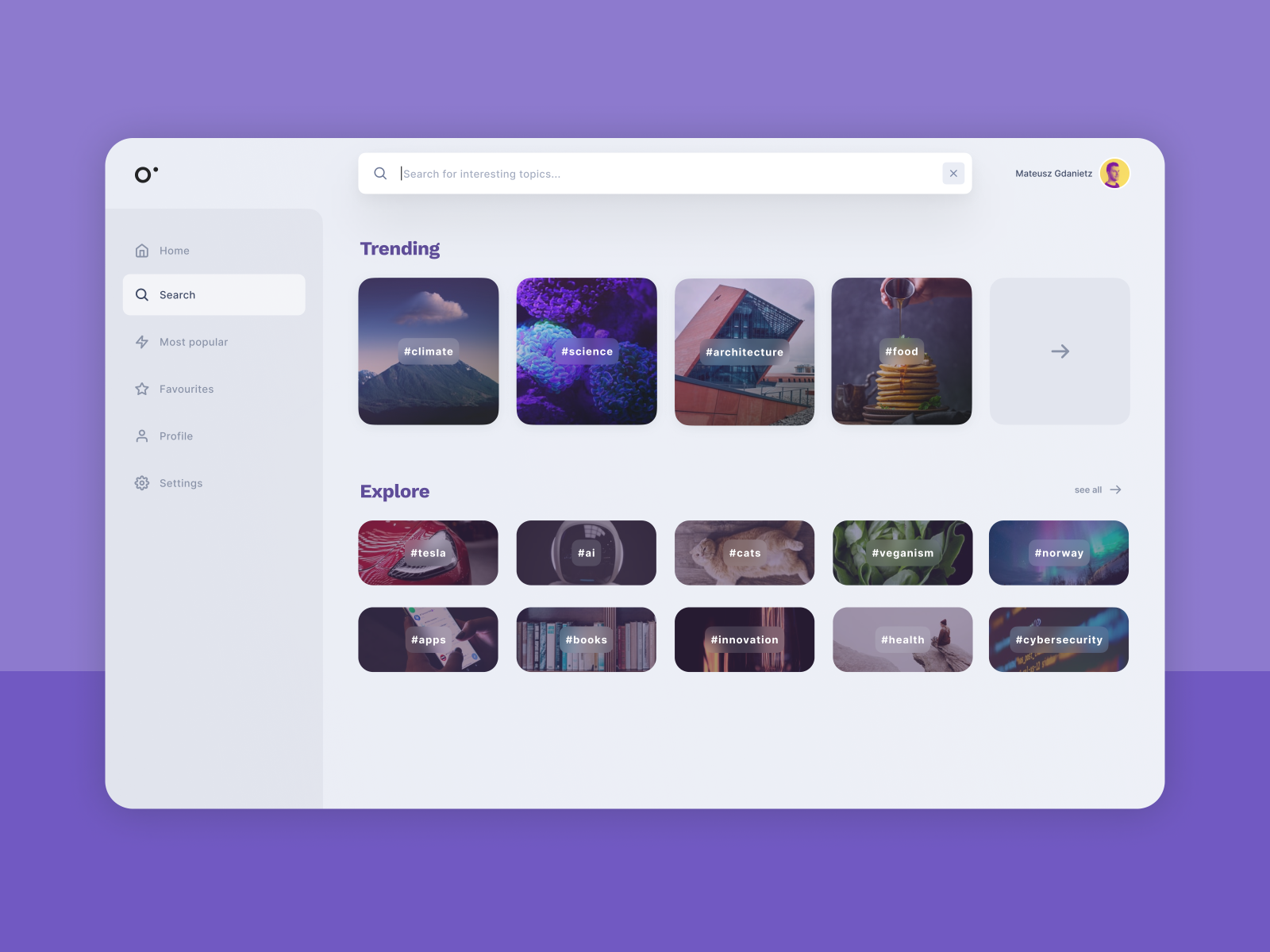 Search view by Mateusz Gdanietz on Dribbble