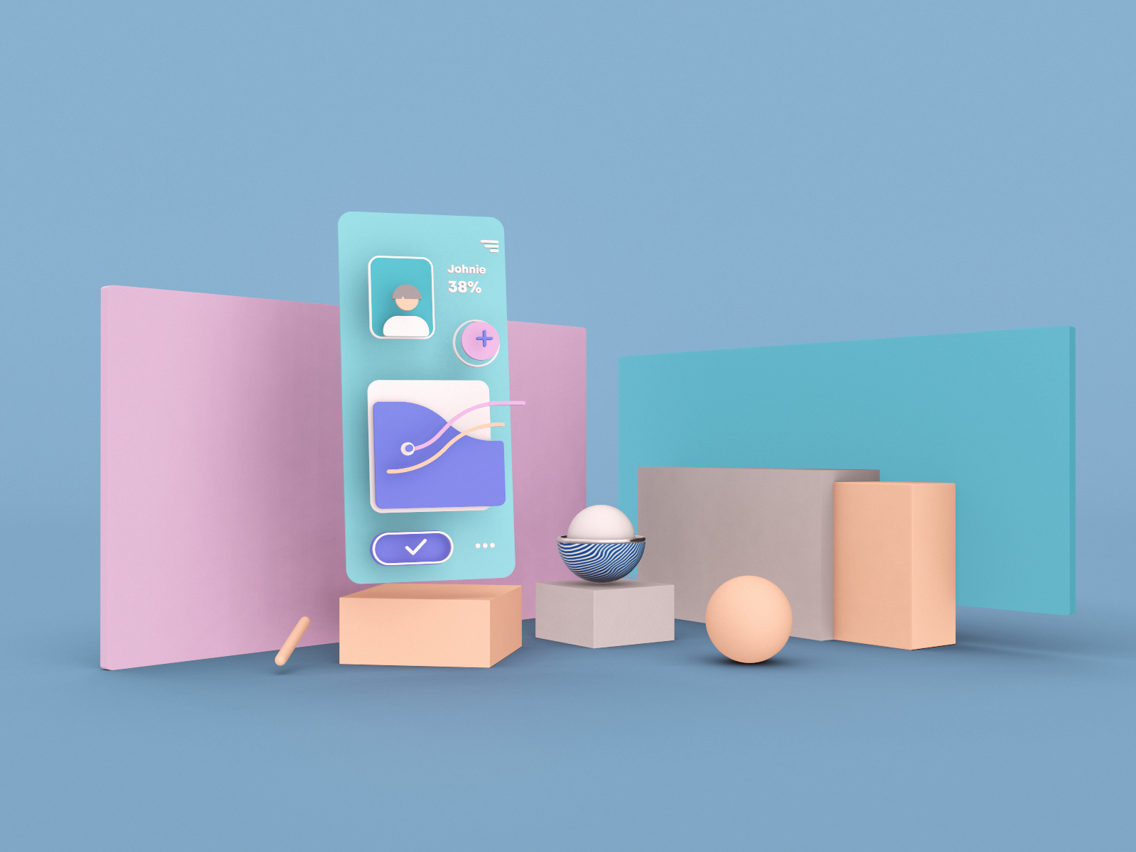 Three-dimensional UI illustration by Svet Nikolov on Dribbble
