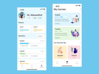 Language learning app — UI/UX concept by Kseniia Gamaiunova on Dribbble