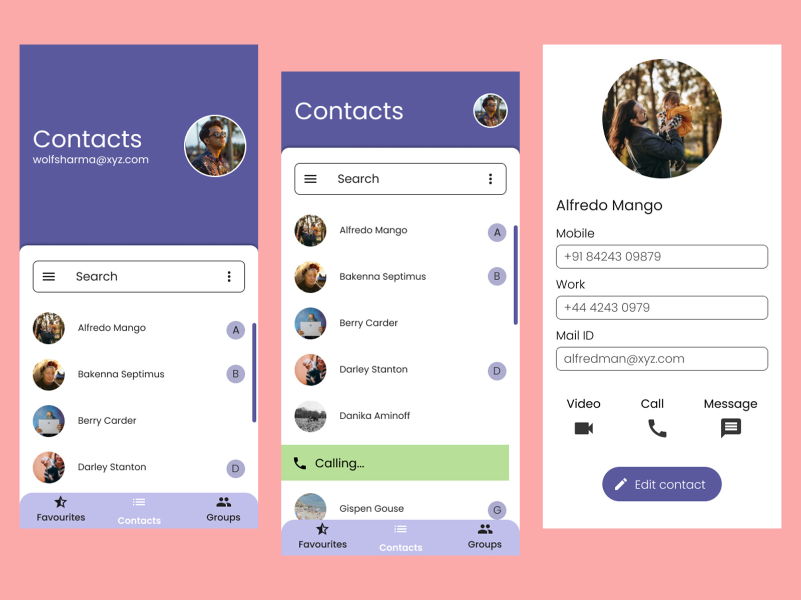 Contacts App UI by Abinandhan I on Dribbble