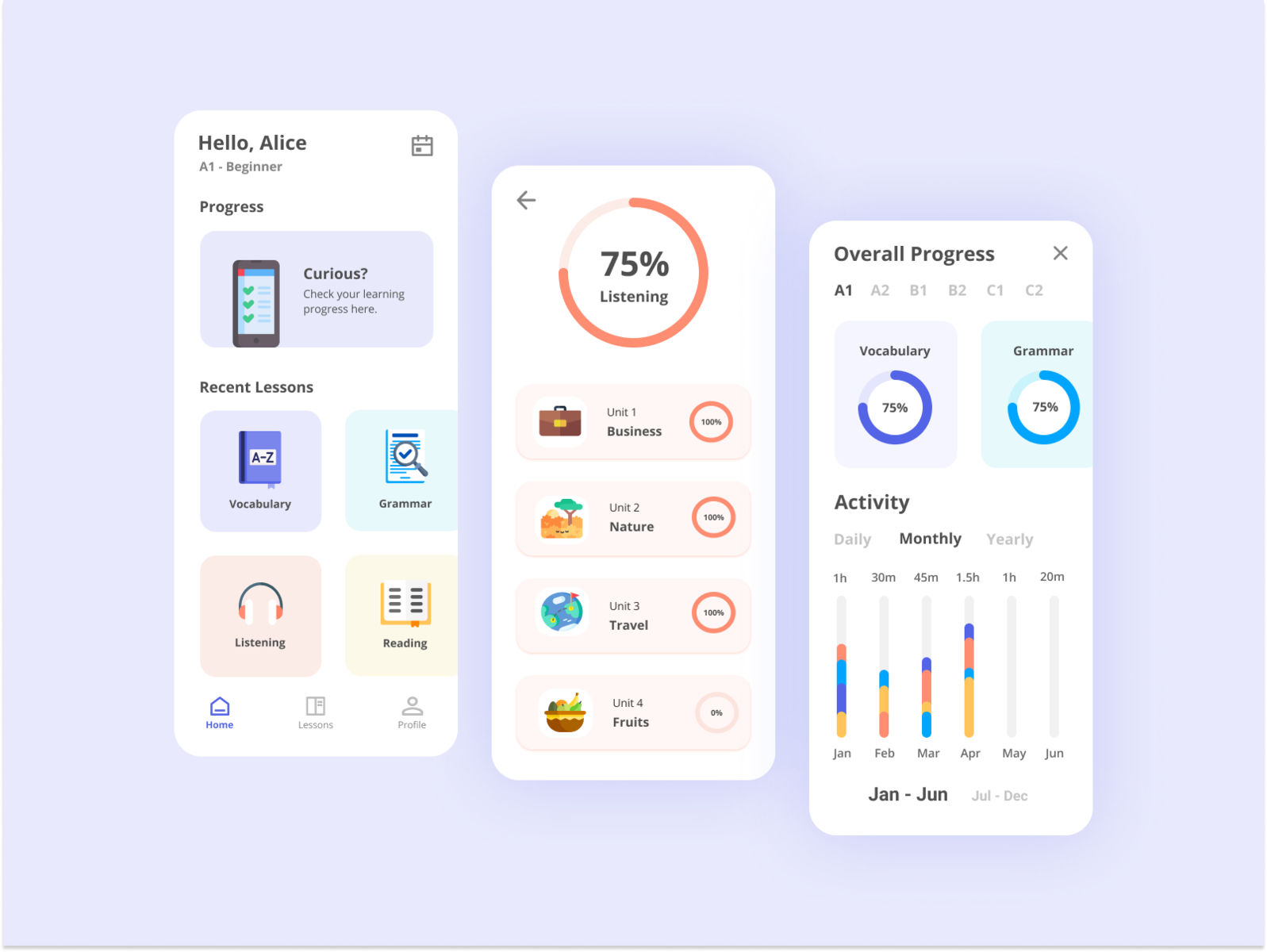 English Learning App by Trinity on Dribbble