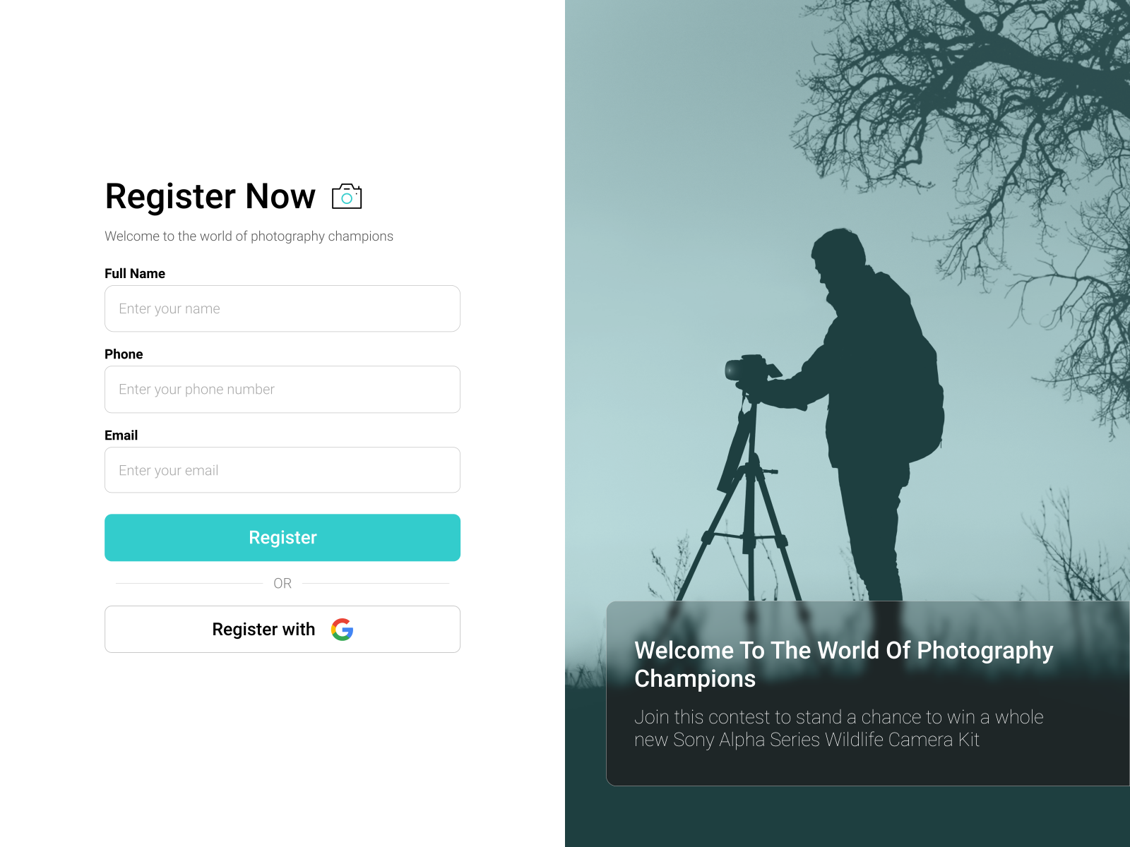 Photography Contest Registration Page UI by Shashank Kesarwani on Dribbble