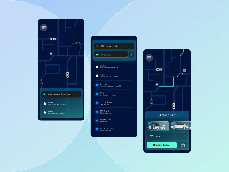Cab booking app UI by MohdShan on Dribbble