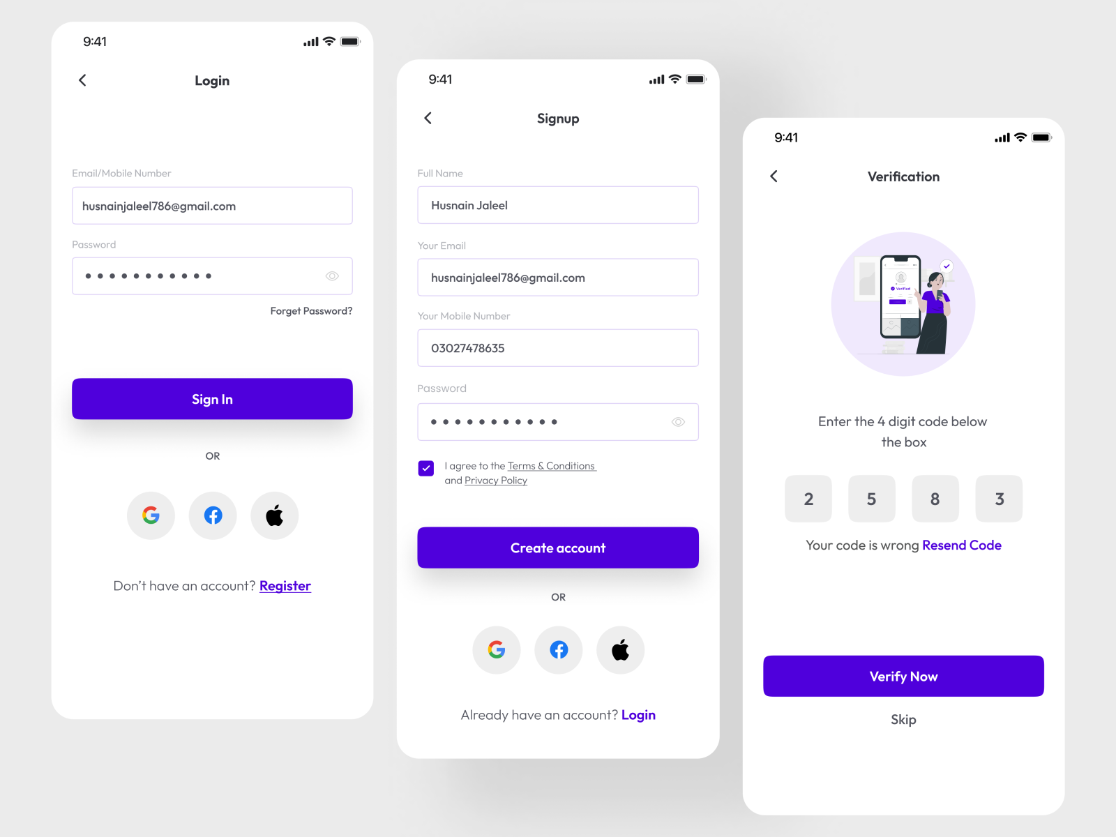 Registration Screen Designs Login Signup App Screens by Husnain Jaleel ...