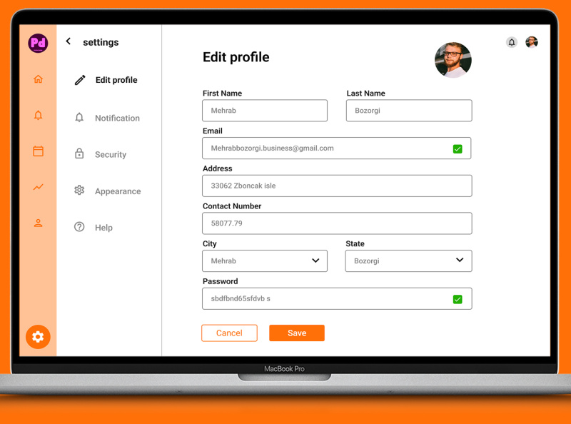 Edit info page by Mehrab Bozorgi on Dribbble