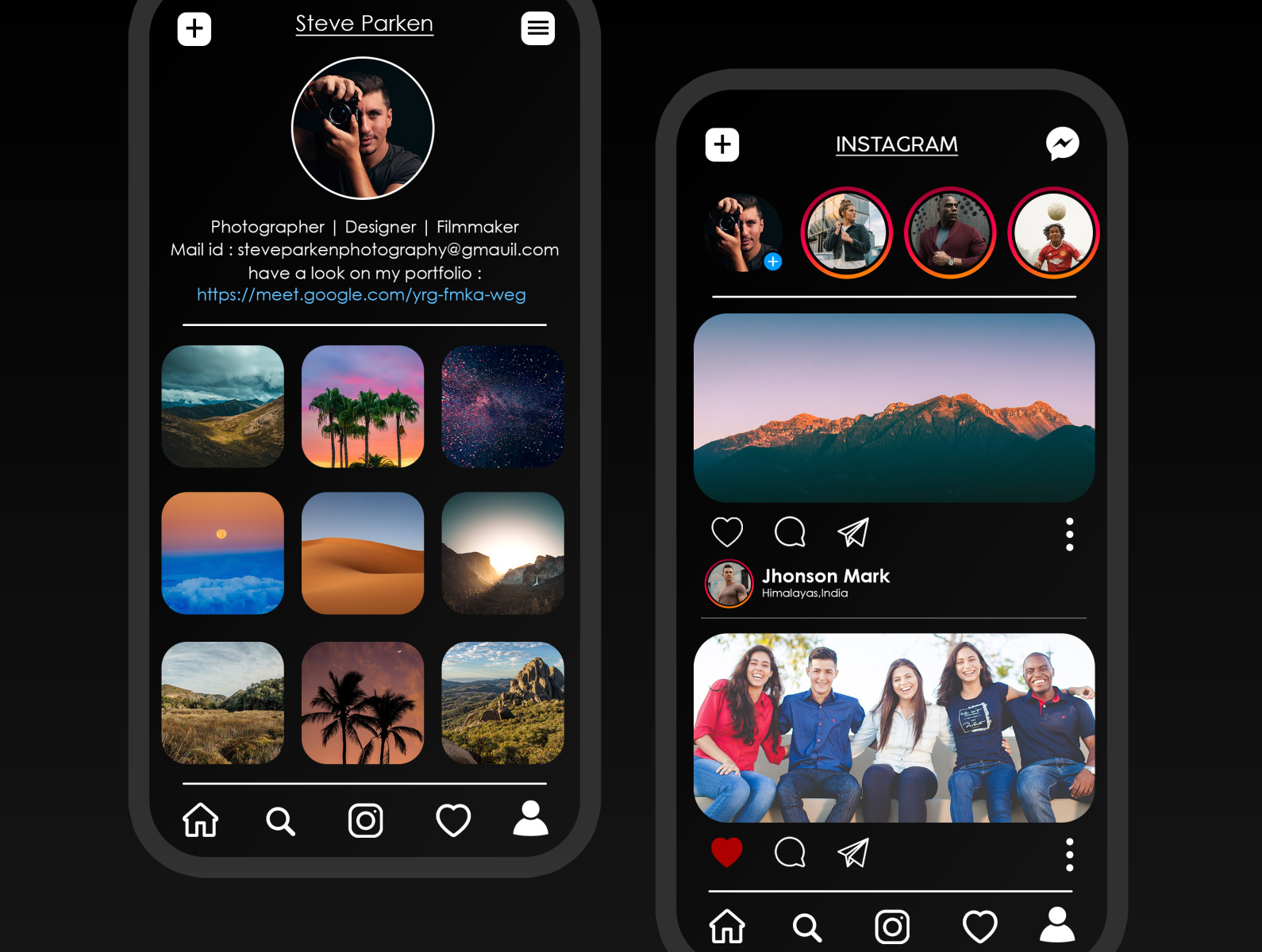 instagram ui design by Vamsi Chilukuri on Dribbble