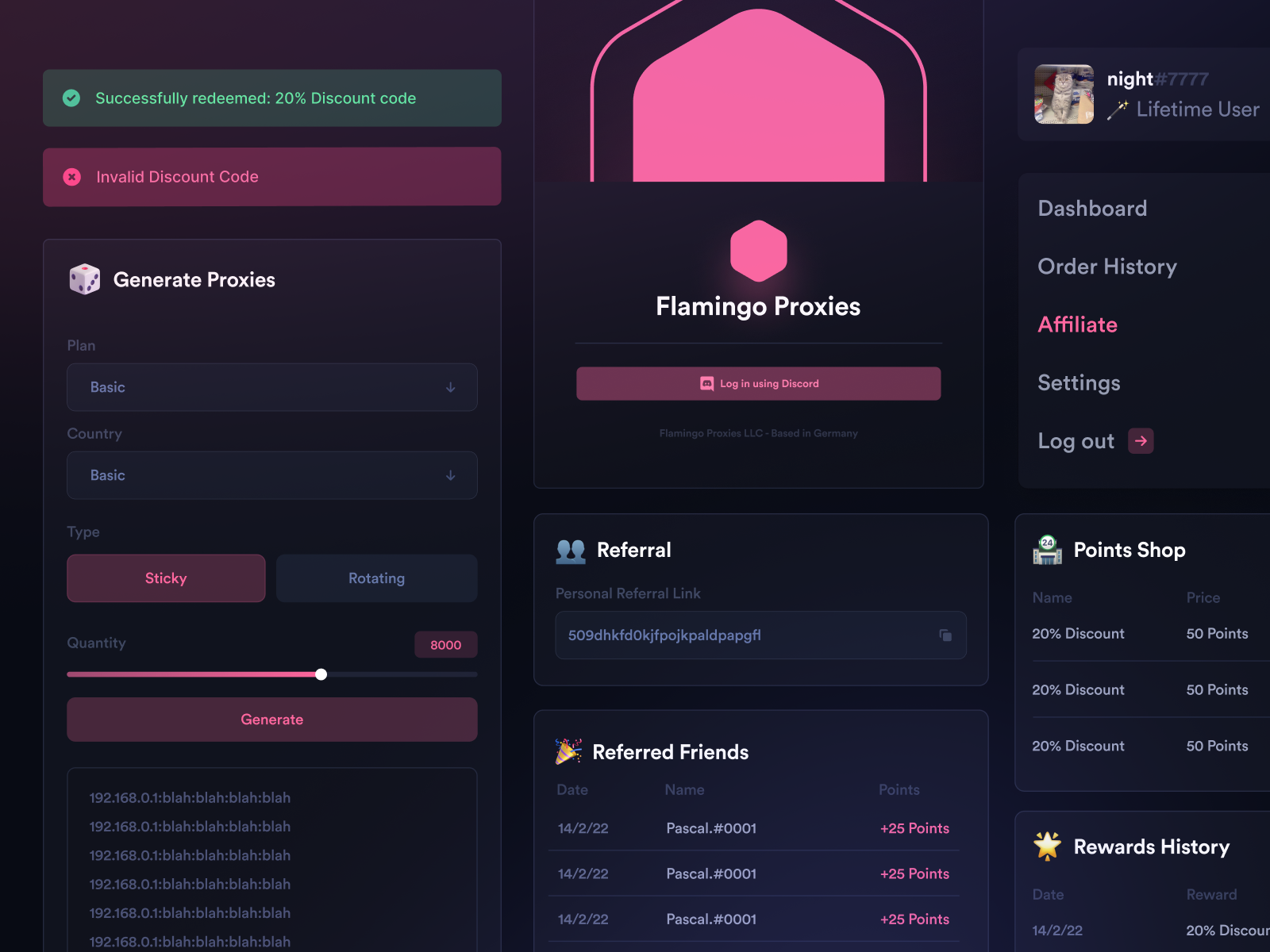 Flamingo Proxies UI/UX by night on Dribbble