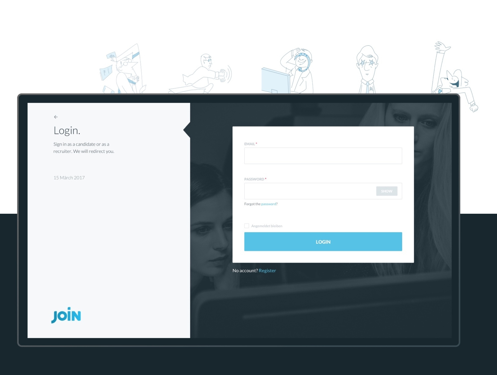 Old login screen of join.com by Marco on Dribbble