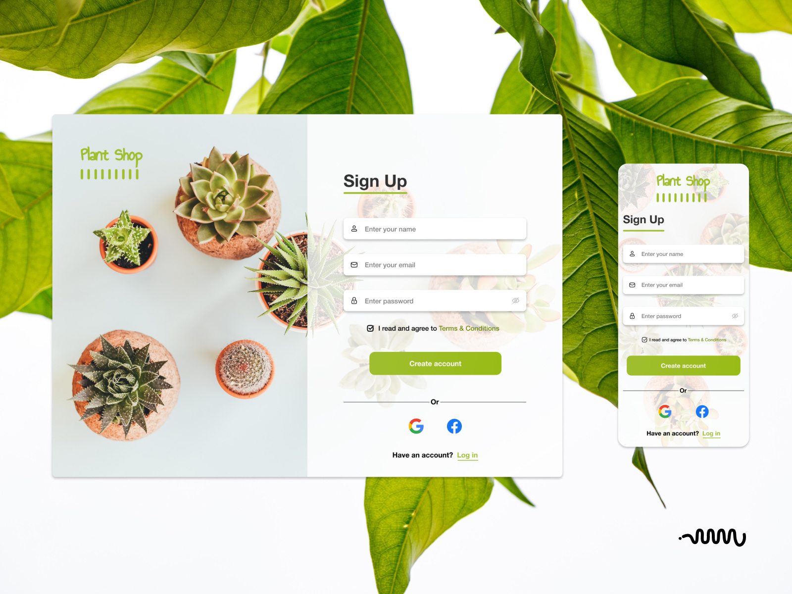 Plant shop Sign up page by Maciek Przywara on Dribbble