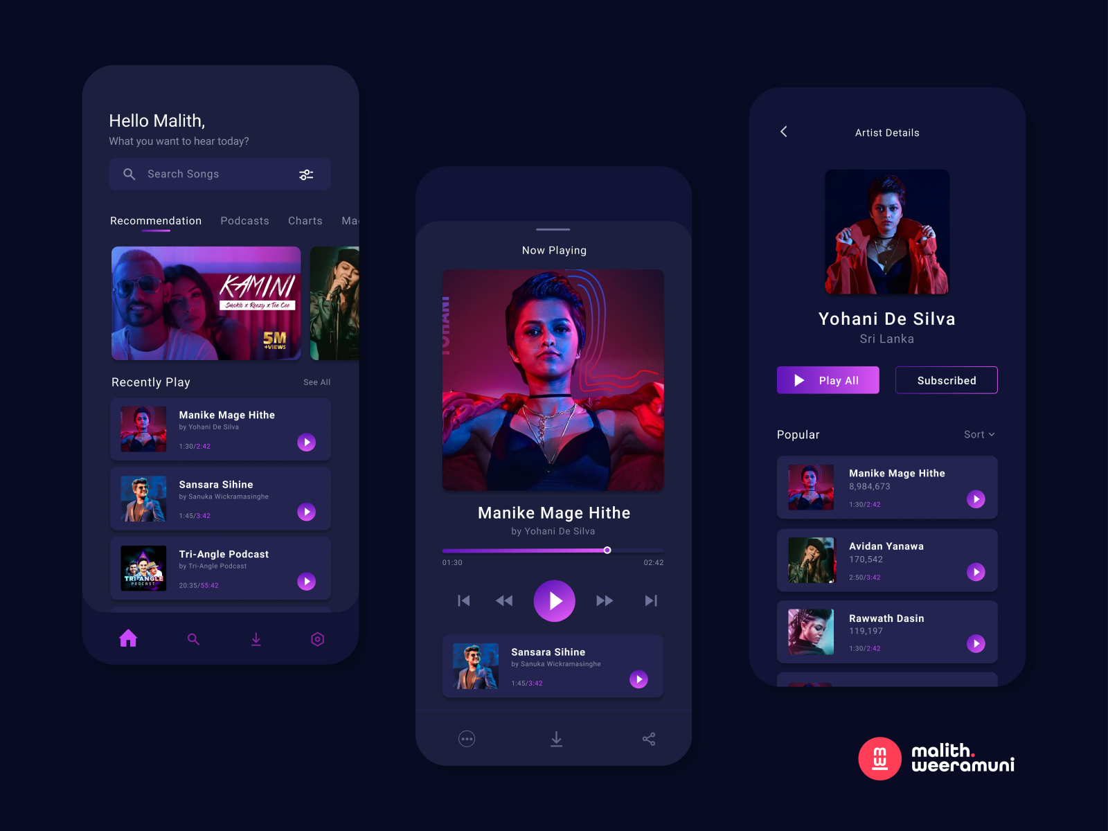 Music Streaming Mobile App by Malith Weeramuni on Dribbble