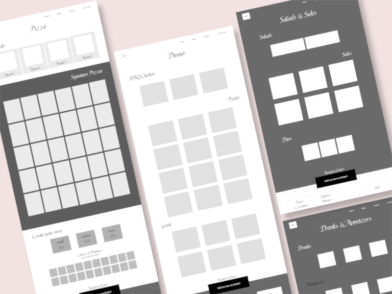 Wireframe of Menu for Restaurant Website by Hannah Raju on Dribbble