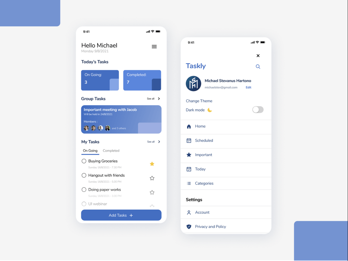 Taskly - A To Do mobile app by Michael Stevanus Hartono ️ on Dribbble