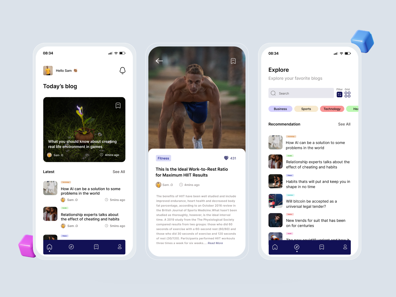 Mobile blog app by Samm Mani on Dribbble