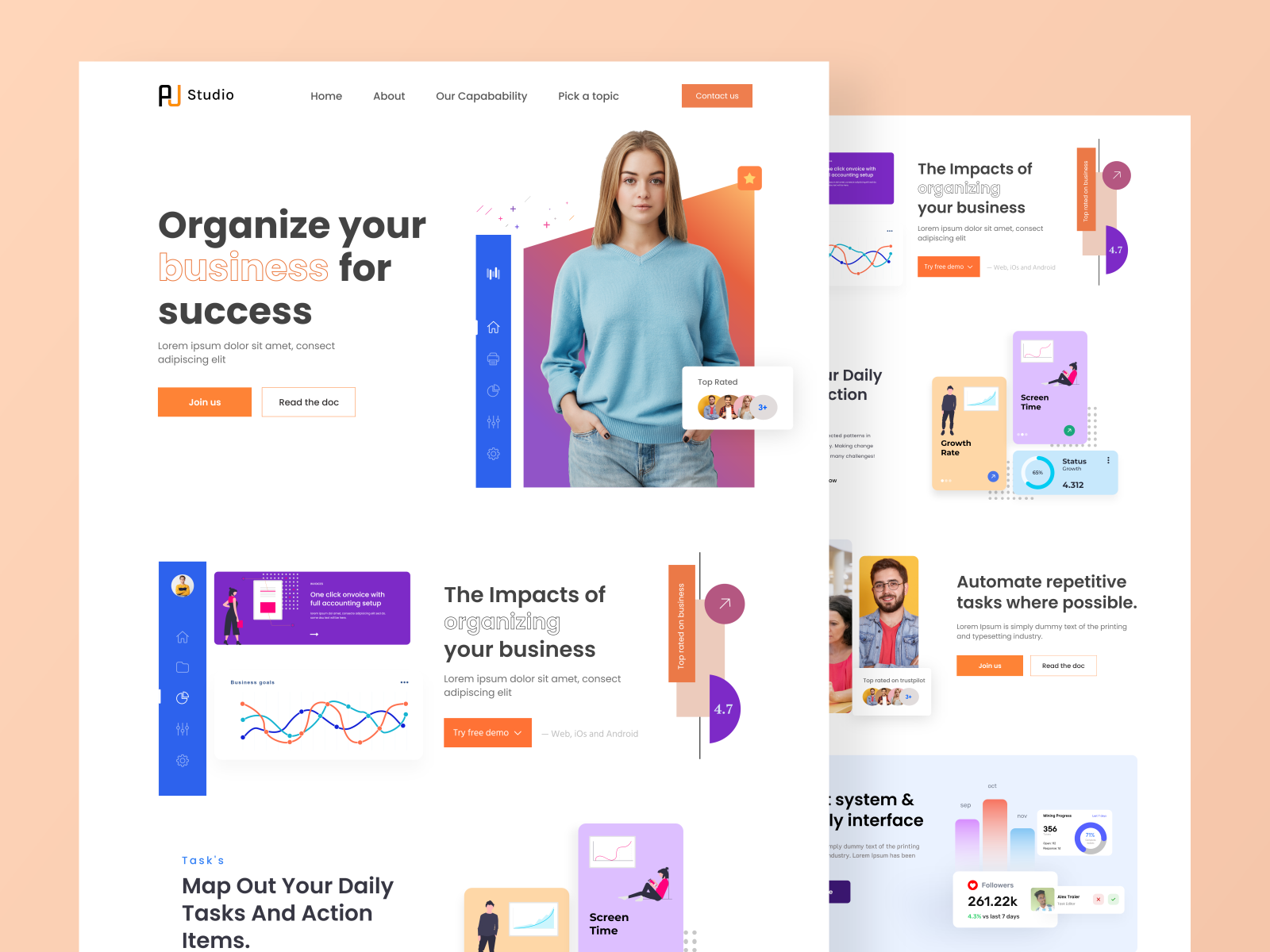 The Business Organize landing page design by Hasnur Alam Ujjol on Dribbble