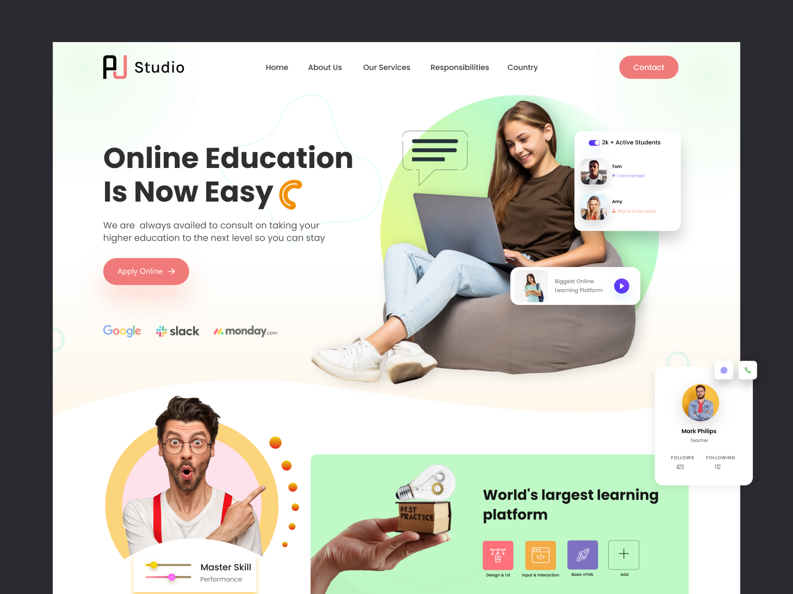 E-learning Landing Page Exploration by Hasnur Alam on Dribbble