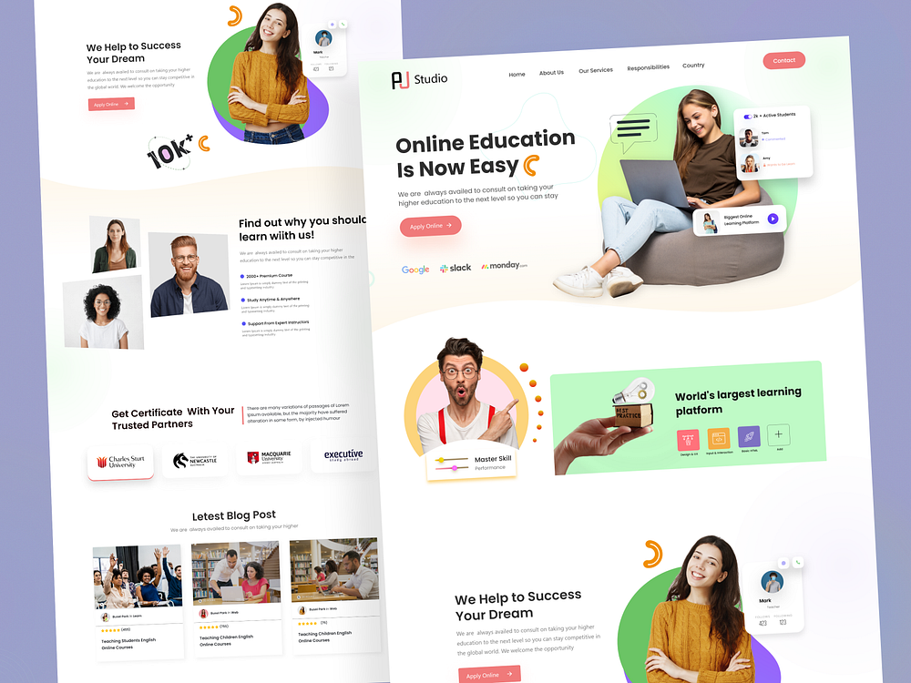 E-learning Landing Page Exploration by Hasnur Alam Ujjol on Dribbble