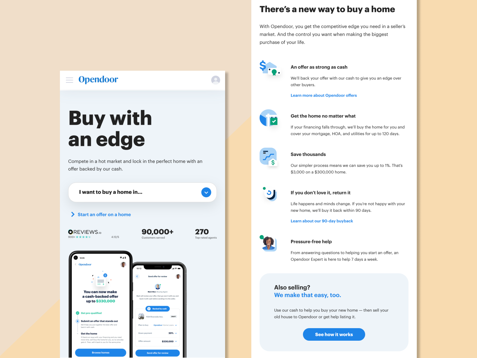 Opendoor home buying landing page by Slater Katz on Dribbble