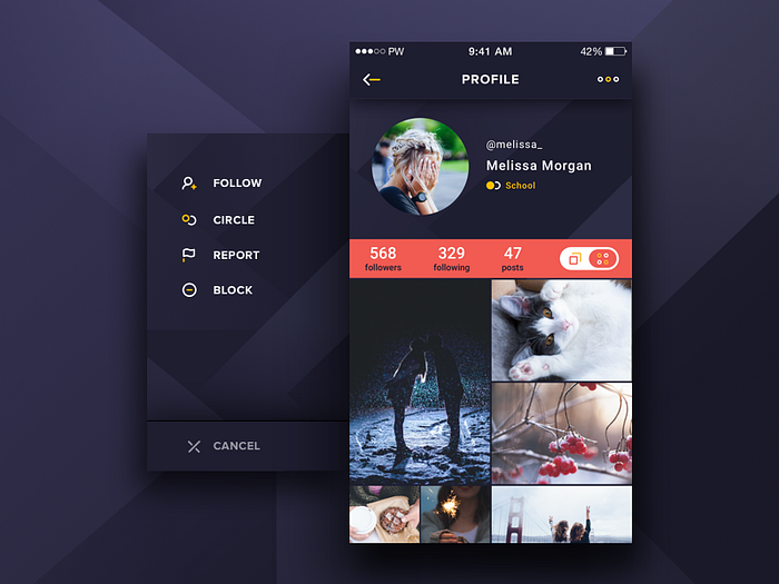 Profile screen by Maria S. on Dribbble