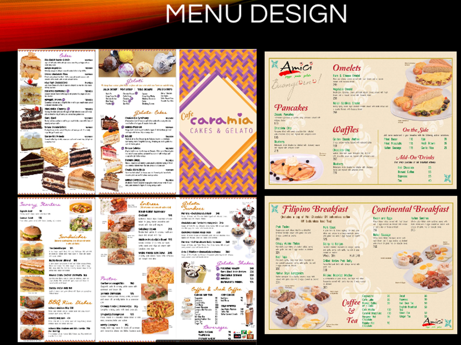 various menu designs by Jaclyn Michelle Ortega on Dribbble