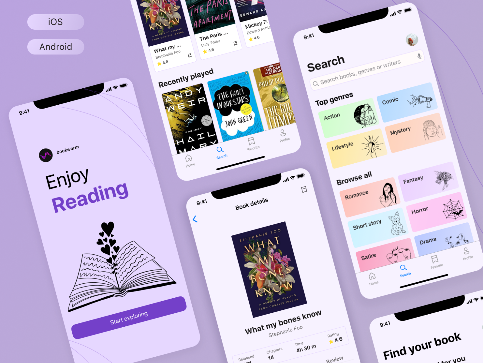 Bookworm Reading Mobile App by Anastasiia Alimetova on Dribbble