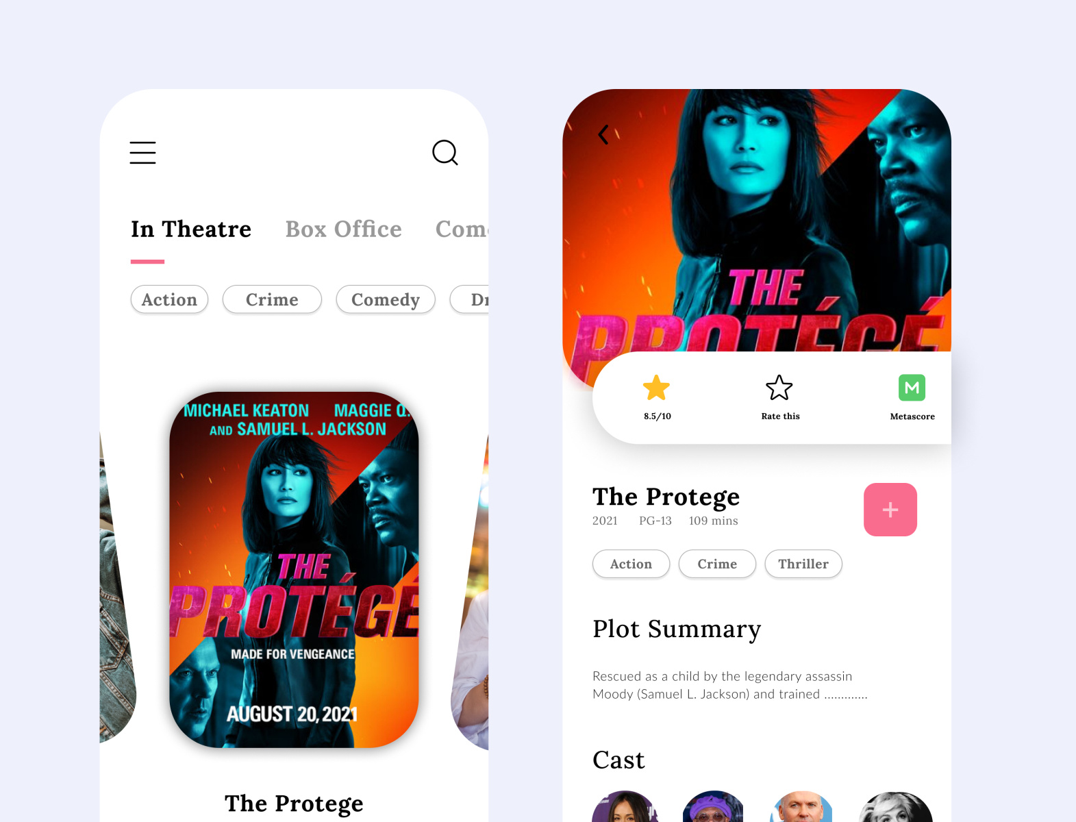 Single screen design from a cinema app by Esther Mobolaku on Dribbble